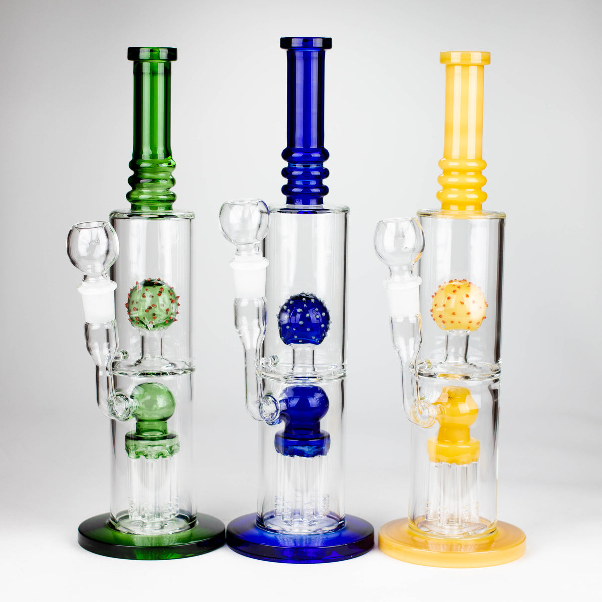 14" Color accented percolator glass bong with ball & Arm diffuser — One ...