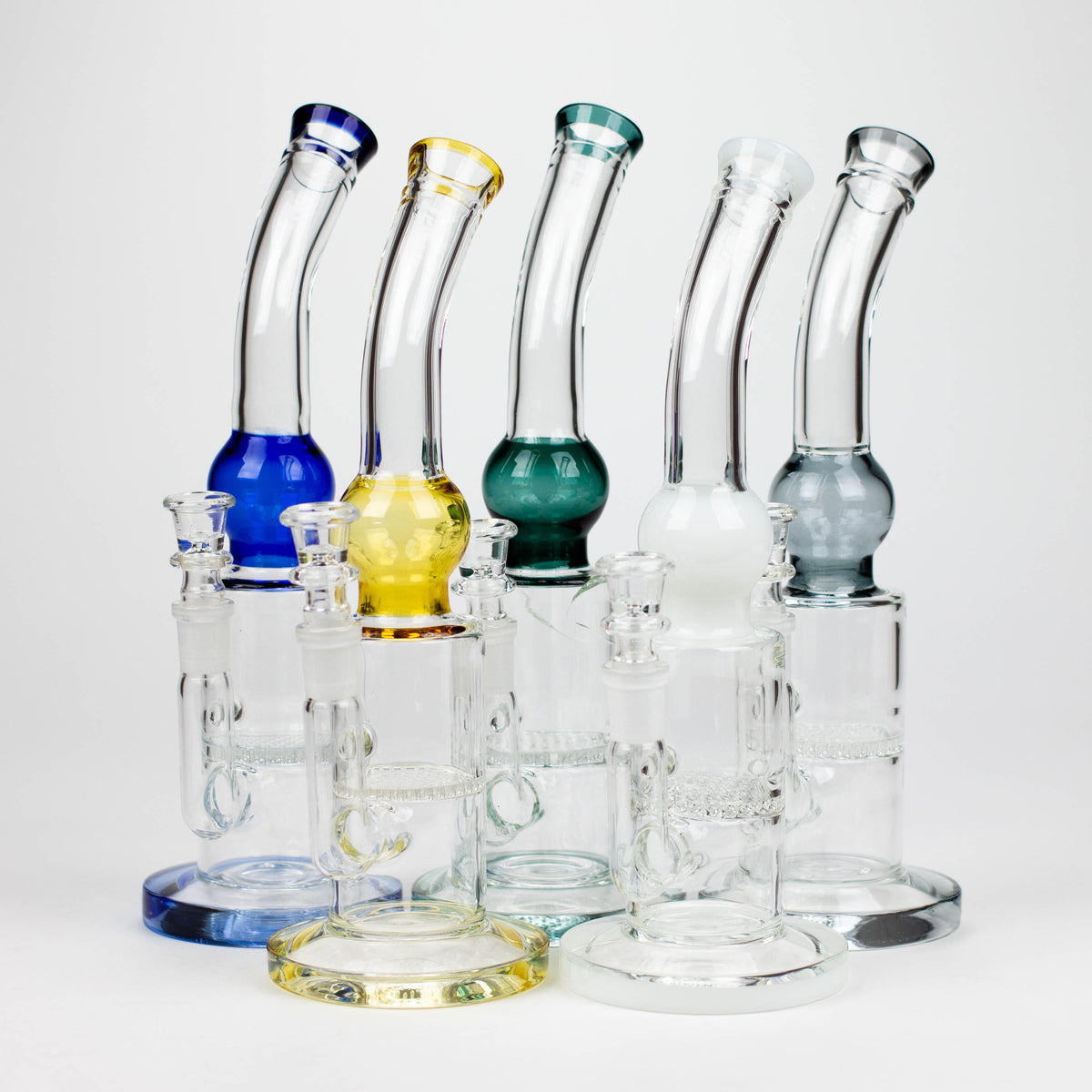 11" Color accented glass bong with honeycomb diffuser — One Wholesale
