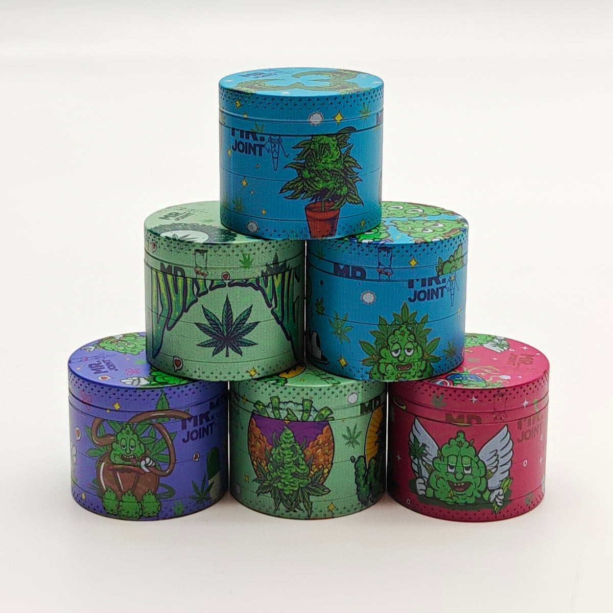 40*34mm 4 Layers Mr. Joint Leaf Design Metal Grinder Box Of 12 — One ...
