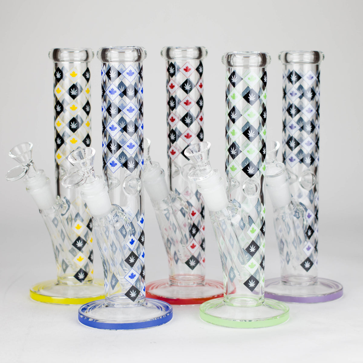 10" Color accented Staight Tube Glass Bong With Maple Leaf Design — One ...