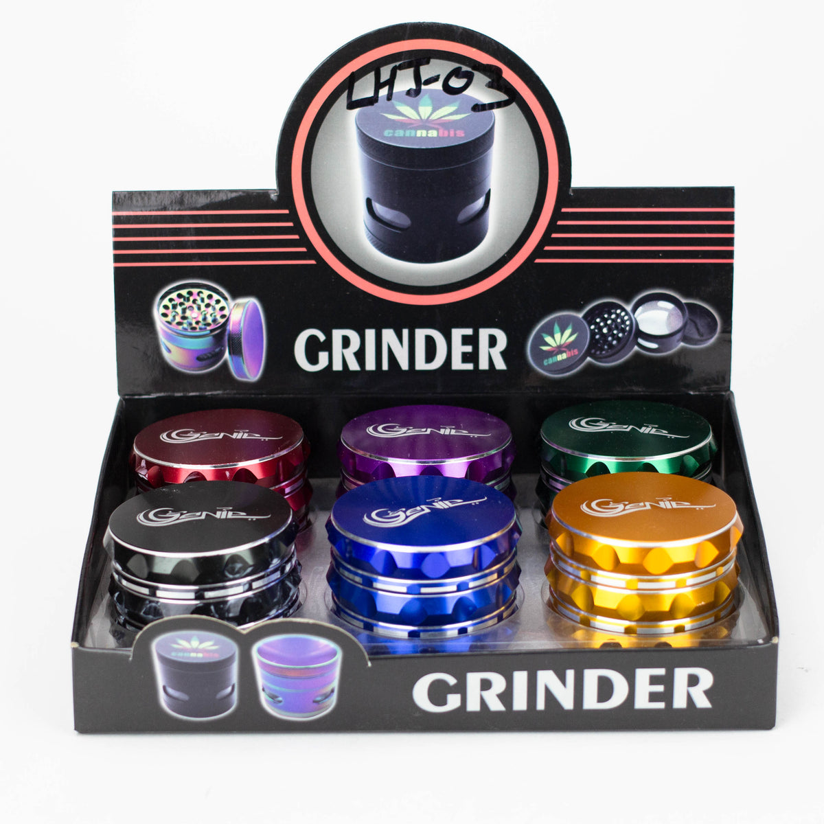 Genie | 4 parts Aluminium herb grinder Box of 6 | One Wholesale