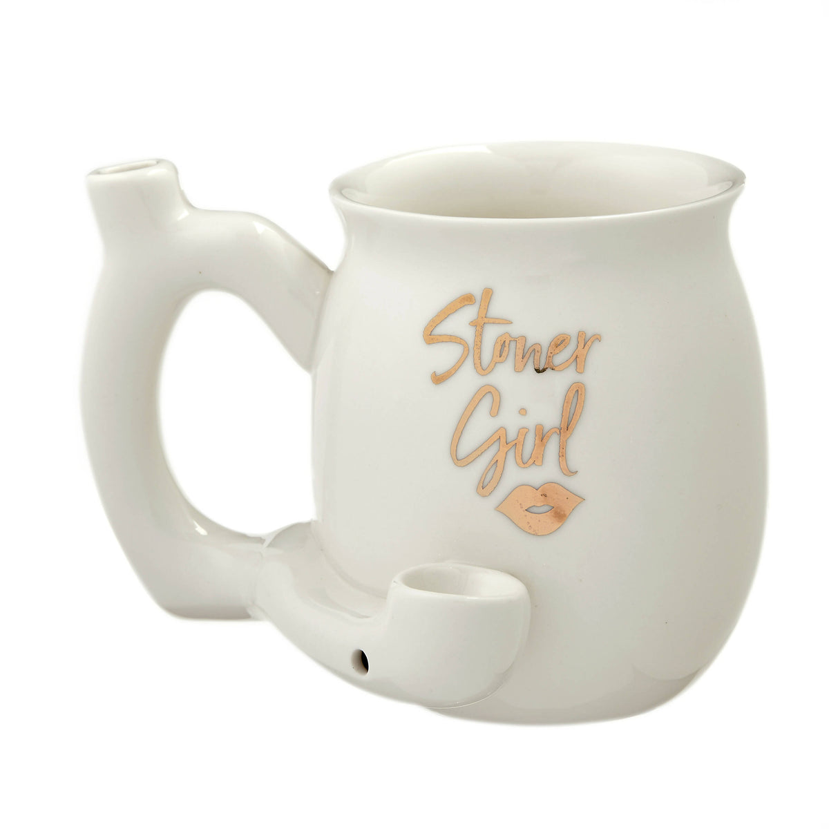 ROAST AND TOAST STONER GIRL PIPE MUG - WHITE WITH GOLD PRINT — One ...